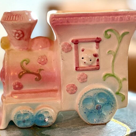 Accents | Vintage Nursery Pastel Ceramic Train With Cat Whimsical Baby ...